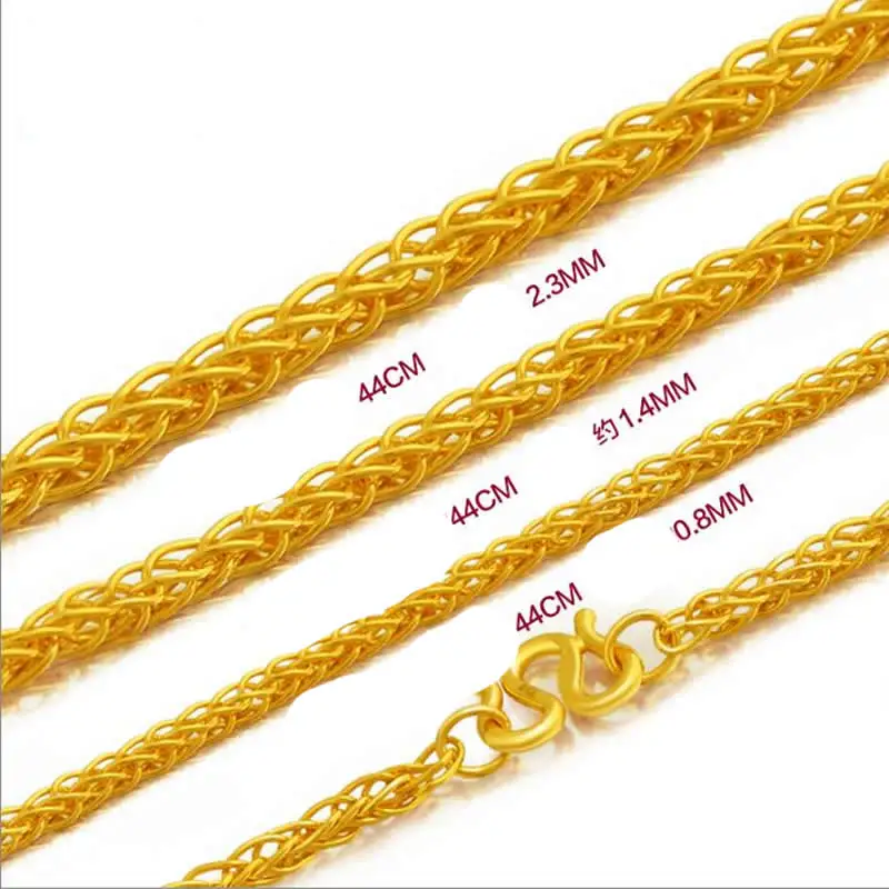Pure Yellow Gold Wheat Chain Necklace/ Best 999 gold 24K Necklace Chain ...