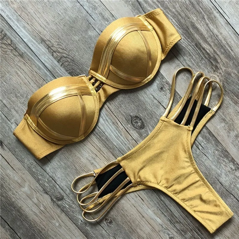 2019 Pink Women Bikini Set Sexy Padded Swimsuit Women Push Up Swimwear ...