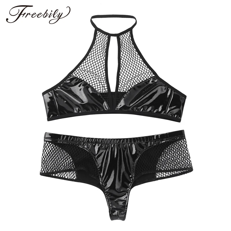 Women Erotic Costumes Sexy Lingerie Pu Leather Pole Dance Lingerie Set
