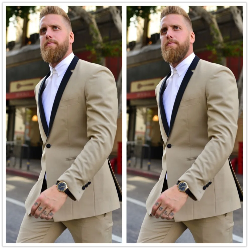 2016 Champagne Gentleman One Button Groom Tuxedos Blazer Wedding Prom