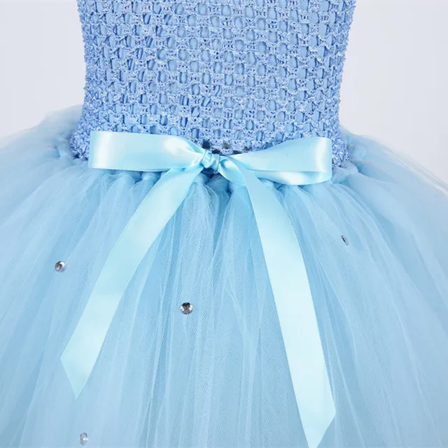 Girls Elsa Dress Light Blue Princess Tulle Dress Kids Wedding Birthday ...