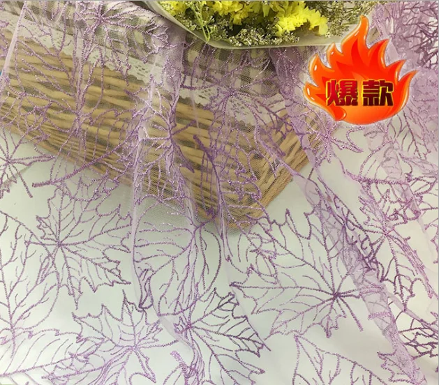 Maple Leaf Net Yarn Fabric Embroidery Lace Mesh Fabric Wedding Dress ...