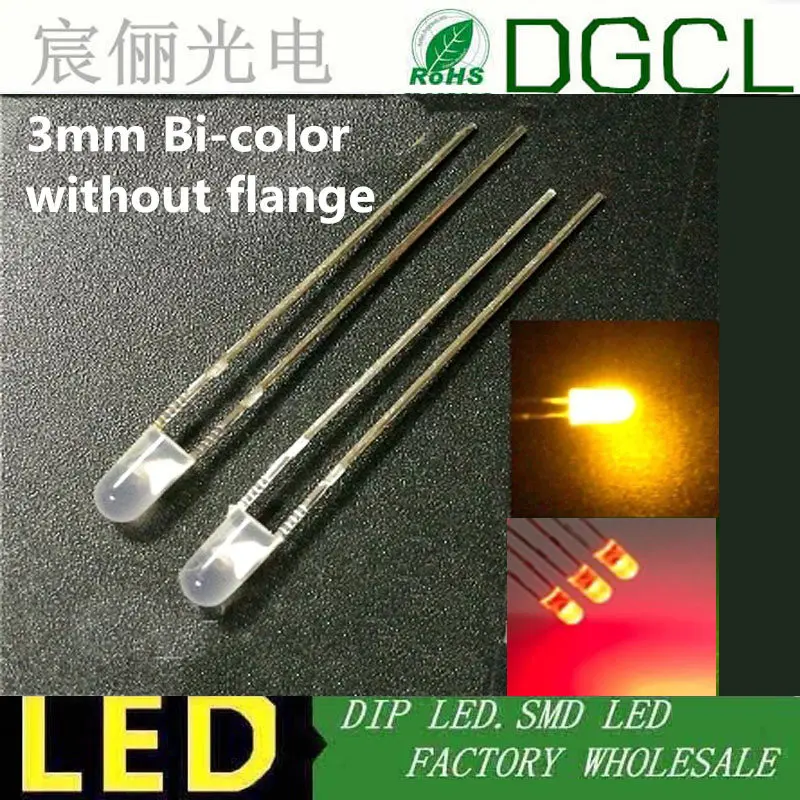 Free shipping Red&Yellow two pin bicolor led 3MM non polarity led diode ...