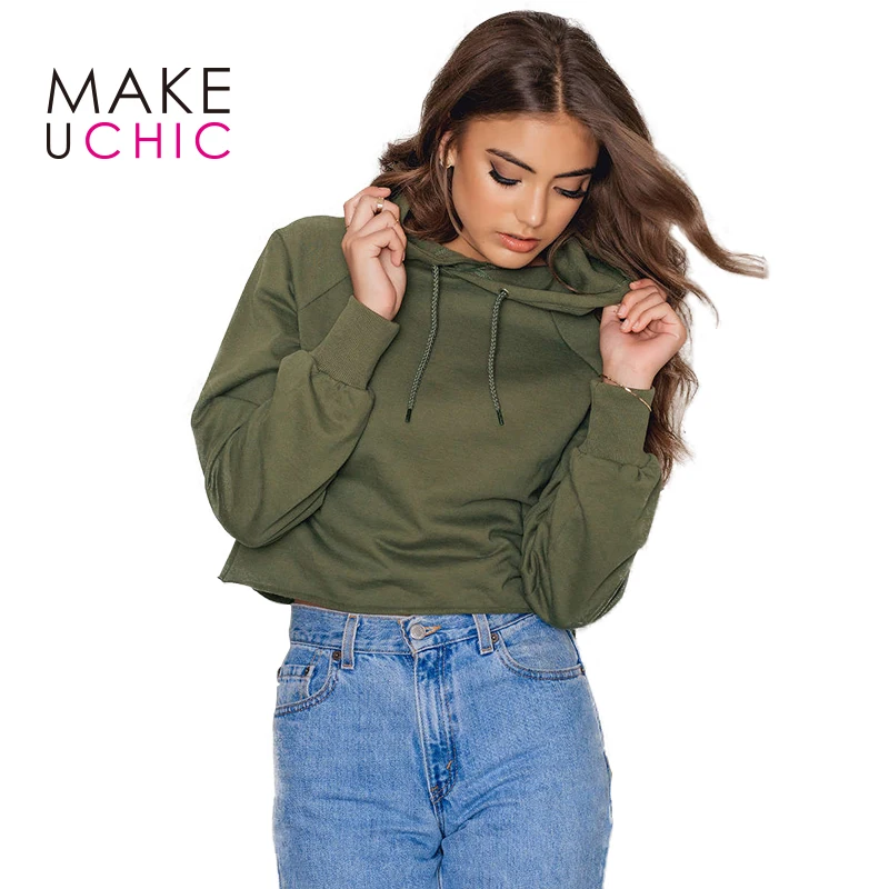Makeuchic Apparel Army Green Women Sweatshirt Casual Drawstring Loose
