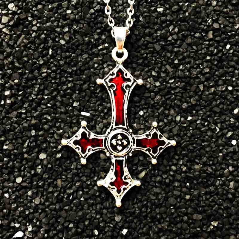 Red Bloody Inverted Cross Pendant Necklace Vintage Gothic Cross Pendant ...