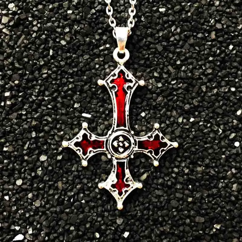 Red Bloody Inverted Cross Pendant Necklace Vintage Gothic cross pendant ...