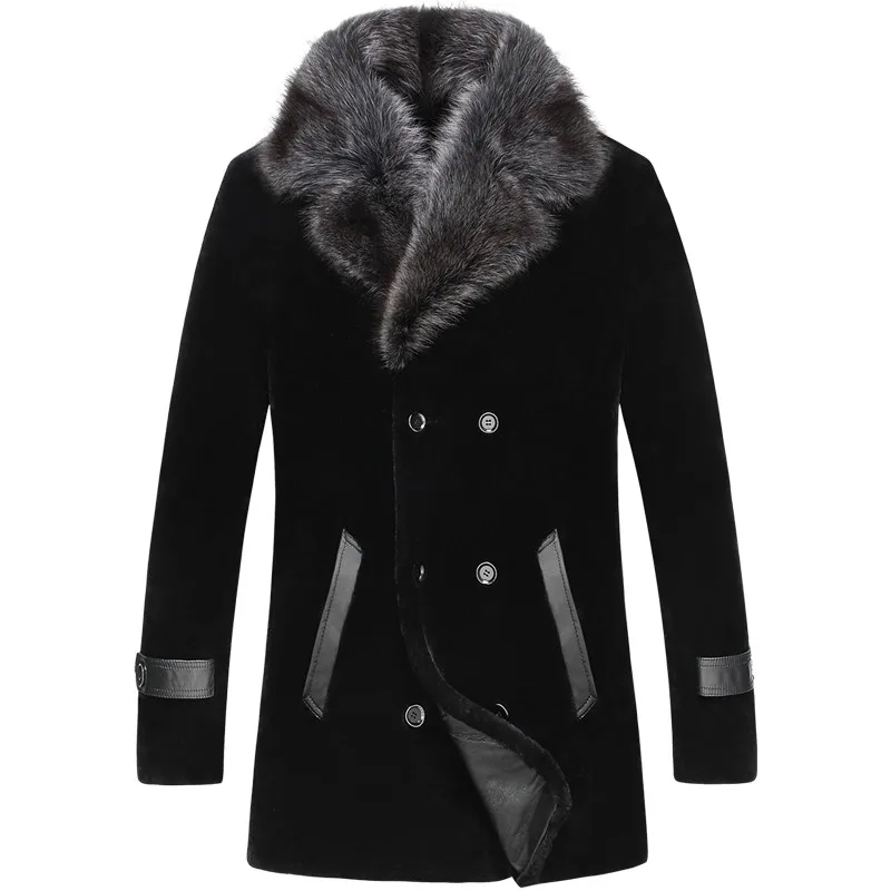 AYUNSUE 100% Wool Coat Sheep Shearling Fur Coat Winter Jacket Men ...