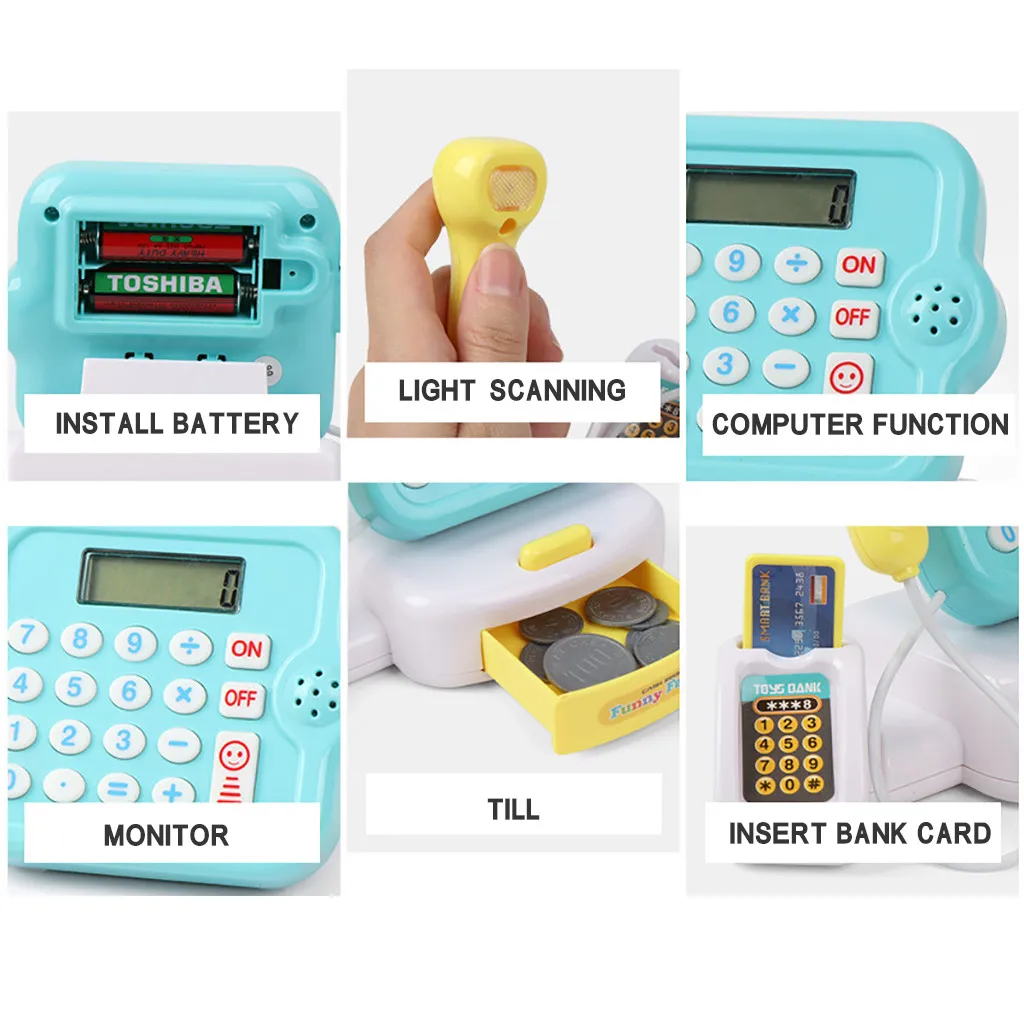 Kids Pretend Toys Simulation Cash Register Shopping Cashier Role Play ...