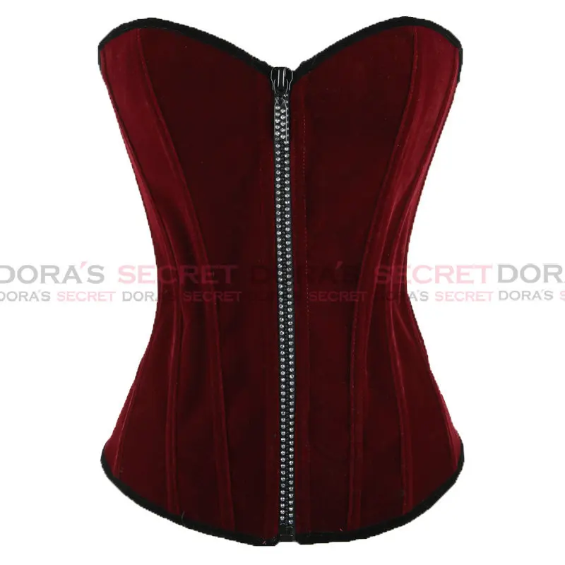 The Noble Red / Blue Velvet Zipper Corsets Rhinestone Diamond Corset ...
