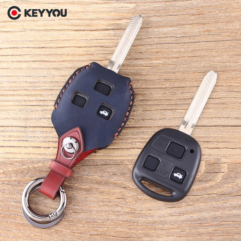 KEYYOU Leather Key Case 3 Buttons Protector Cover For Toyota Camry Land ...