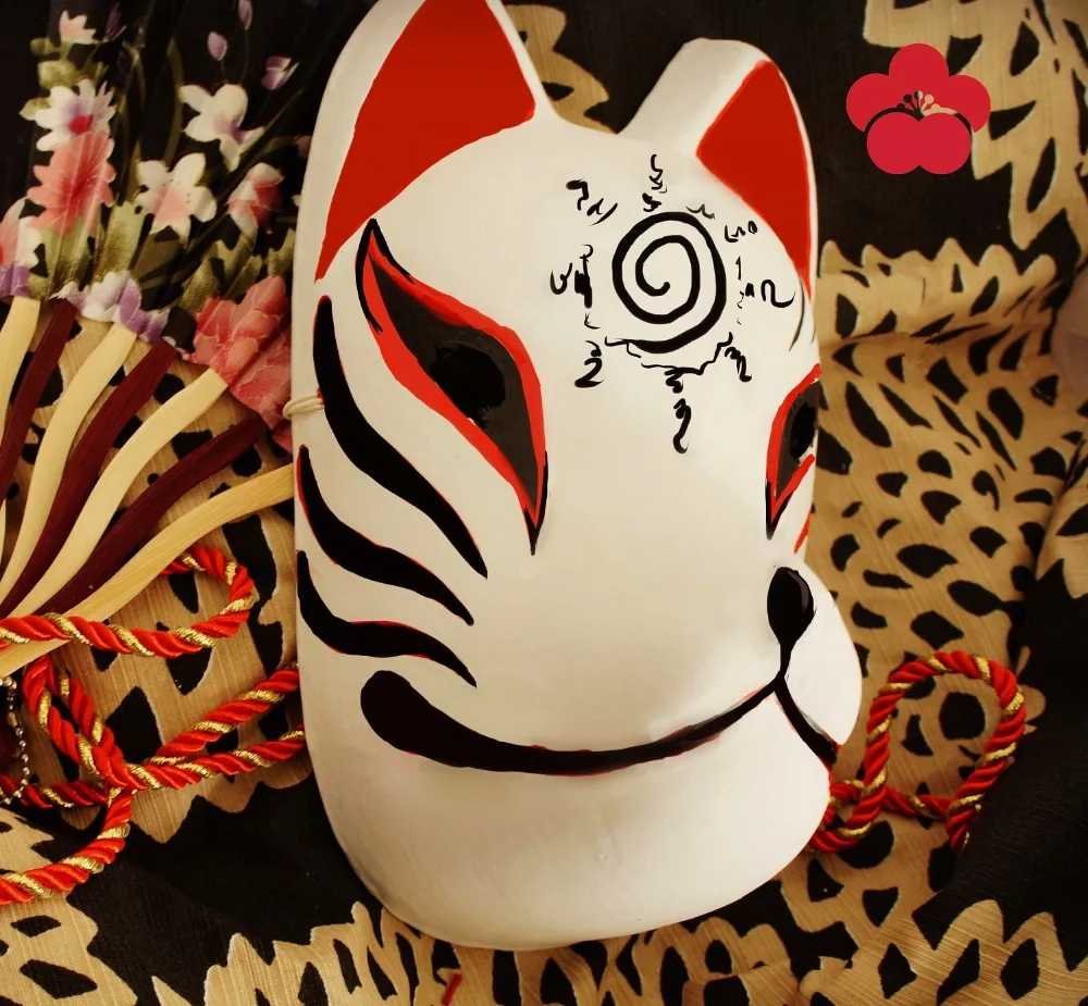 Hand Painted Full Face Japanese Fox Mask Demon Kitsune Cosplay ...