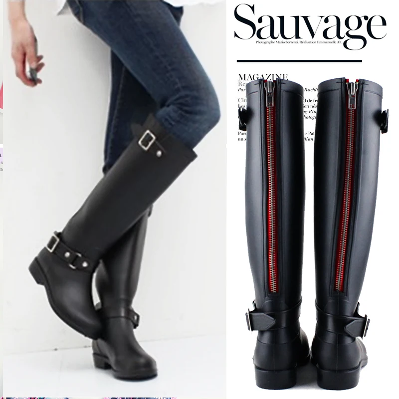 2014 New Arrive Cool Handsome High Hasp Red Zipper Boots Riding Boots Rain Boots Womens Rain
