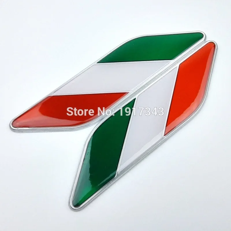 2X Car Styling 3D Aluminum+Epoxy Italy Italian Flag Fender Emblem Badge ...