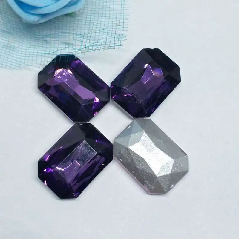 Deep Purple Rectangular Crystal Glass Sewing Rhinestones Pointback DIY ...