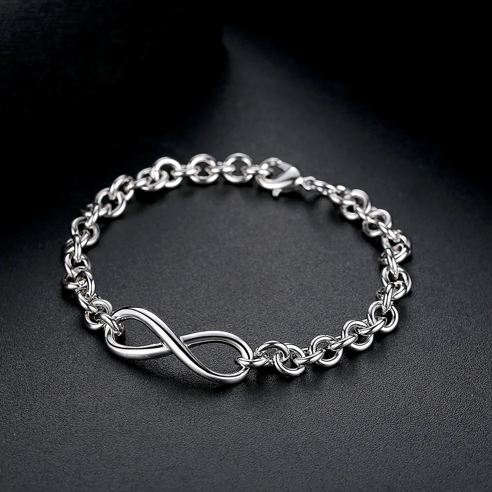 JUNXIN Cute Female Infinity Bracelet Vintage 925 Sterling Silver Chain ...