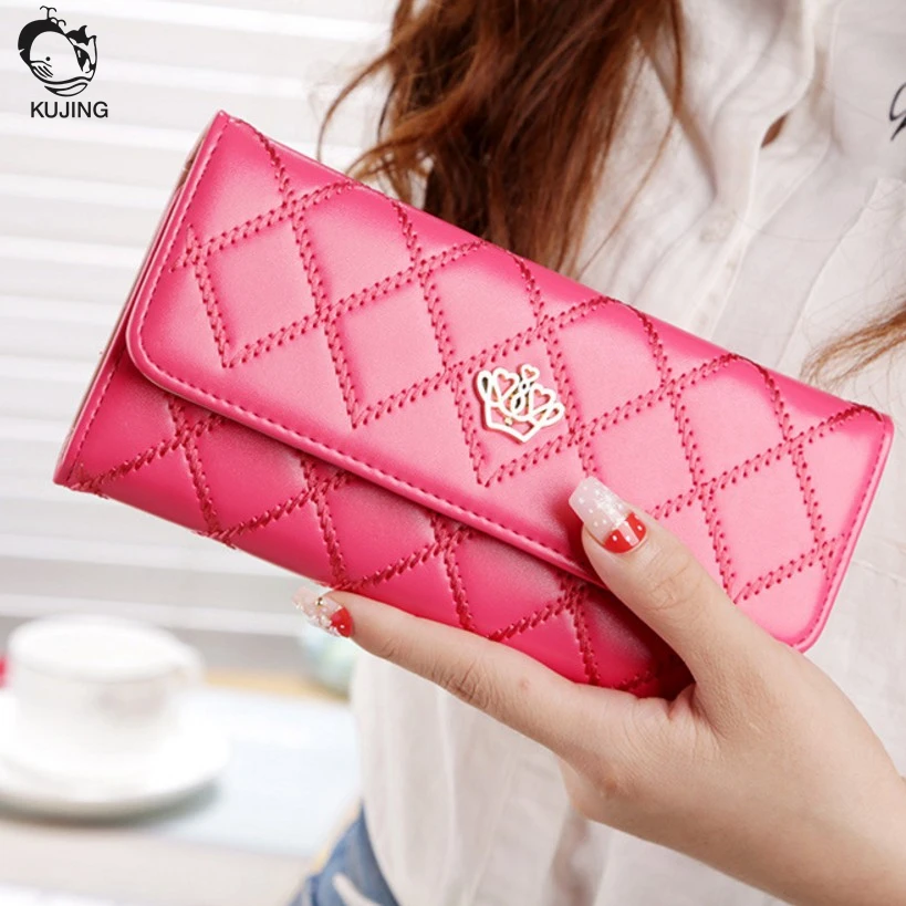 KUJING ladies wallet quality Lingge crown multi card student wallet ...