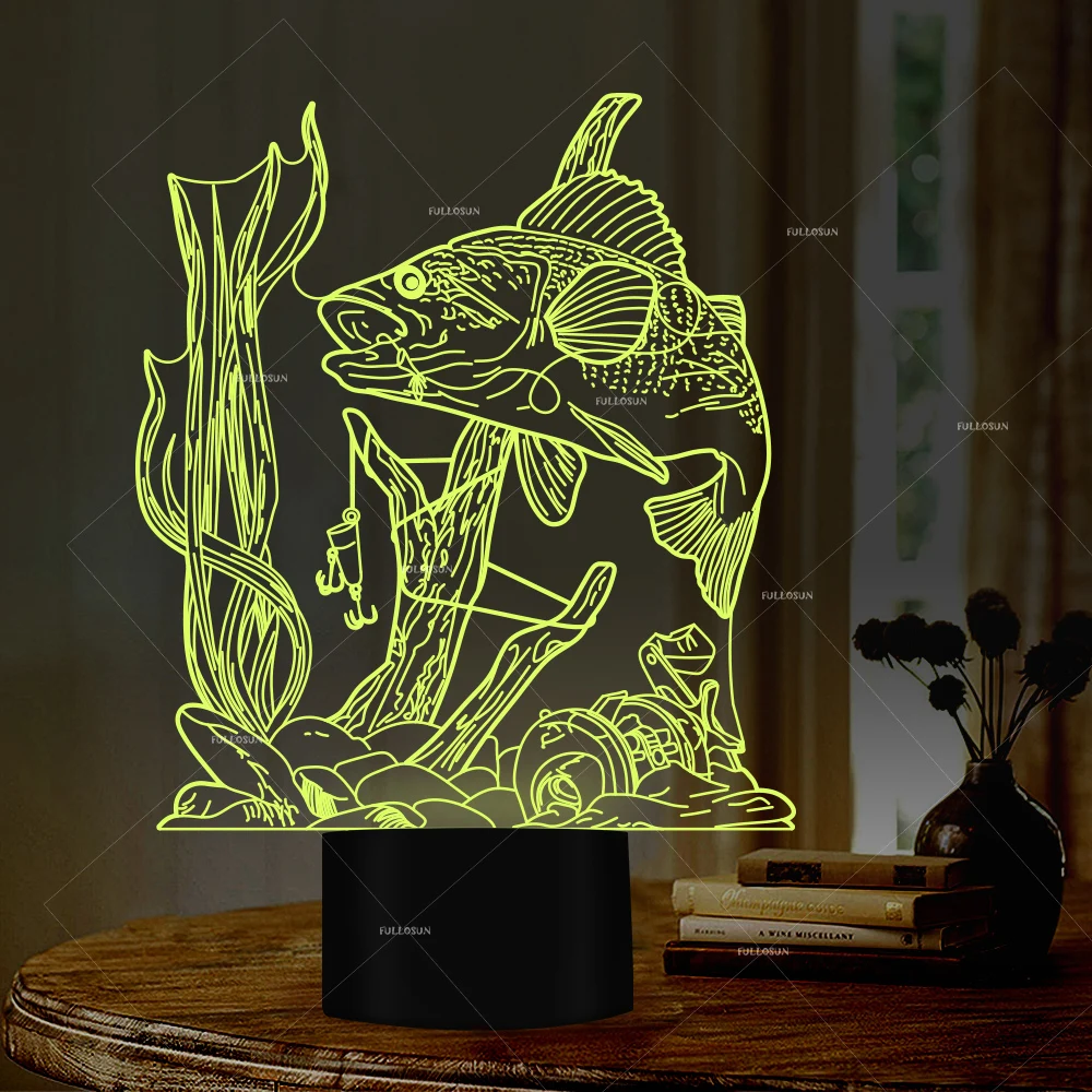 Led Underwater Fish Ready To Catch Lamp 7 Changing Colors 3d Illusion ...