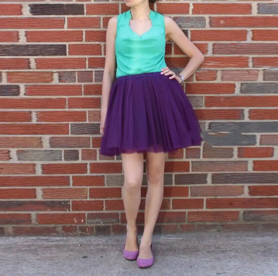 Short Mini Dark Purple Skirt Elastic Waistline A Line Above Knee Simple