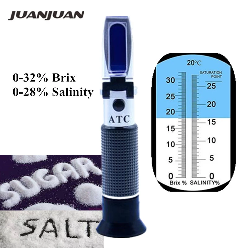 2 In 1 Brix & Salinity Refractometer W/atc 2 Scale 0-32%brix & 0-28% Salinity Measure Sodium ...