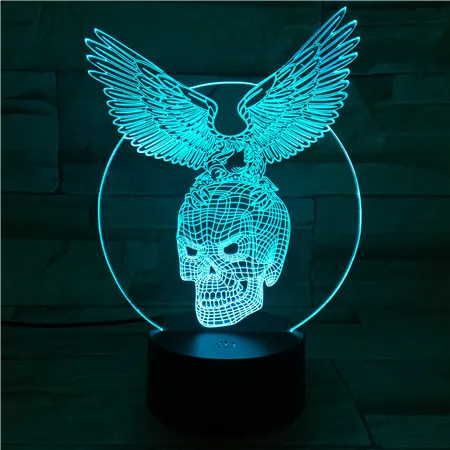 18CM Acrylic Panel Skull Wings Halloween Gift 3D Lava Lamp 7 Color ...