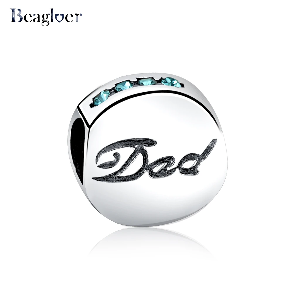 Beagloer Genuine 925 Sterling Silver Blue Crystals Dad Charm Fit ...