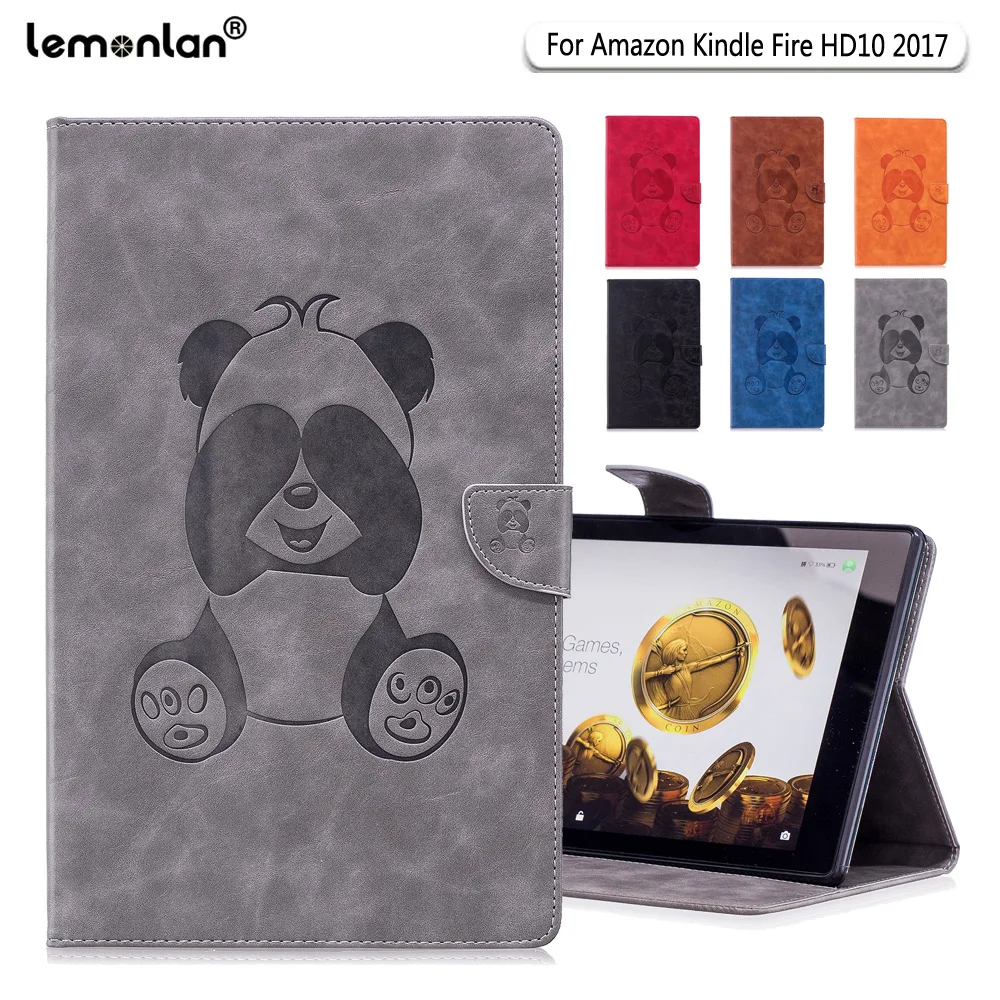 Lemonlan Kindle Fire HD 10 HD10 2017 Cartoon Panda Leather Pad Case For ...