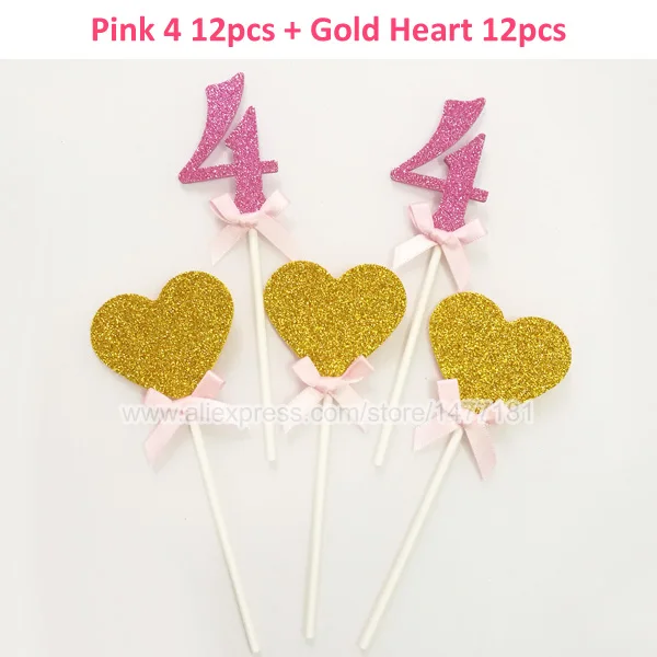 24 piezas brillo número 4 cupcakes Toppers bebé cuatro años de edad ...