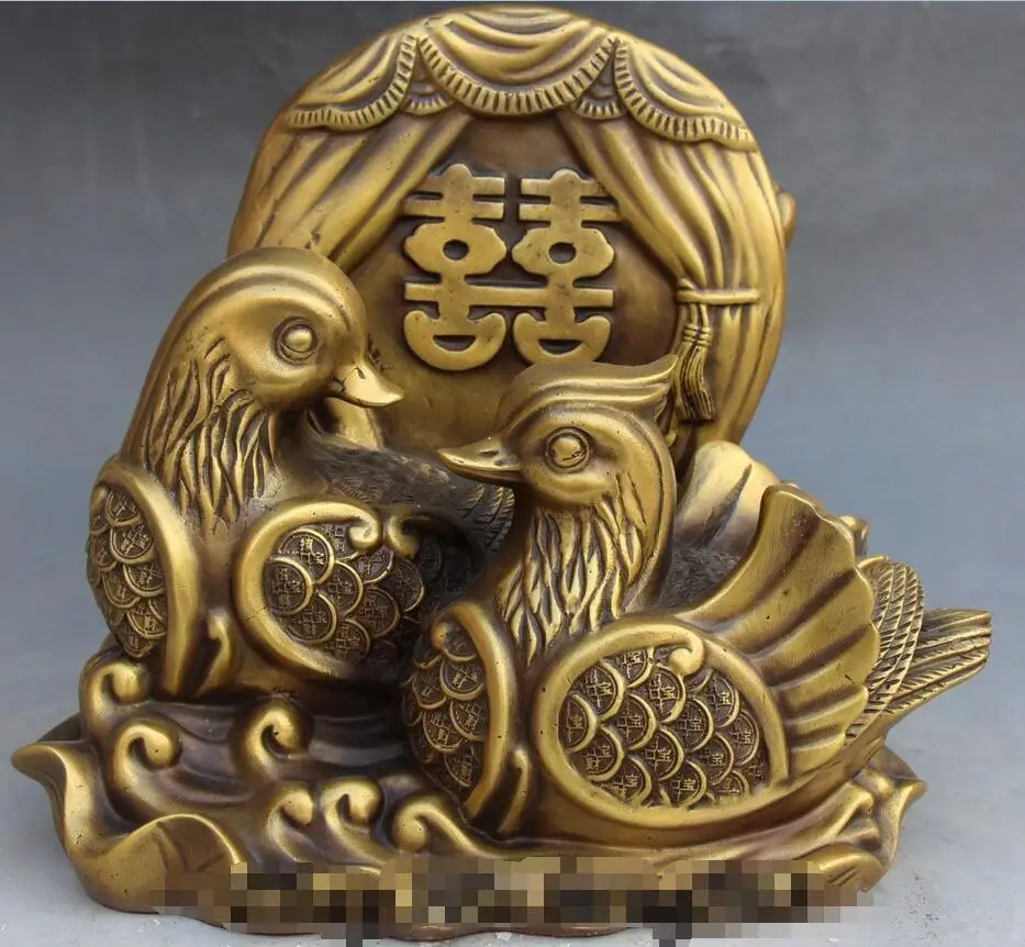 10" Chinese Folk Auspicious Wealth Monkey Bird Mandarin Duck Xi Statue ...