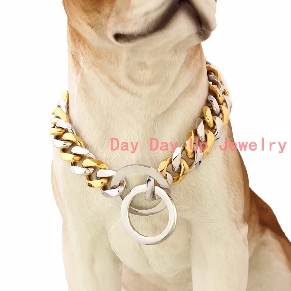 10/15mm Fashion Pet Supplies 316L Stainless Steel Silver Gold Curb ...