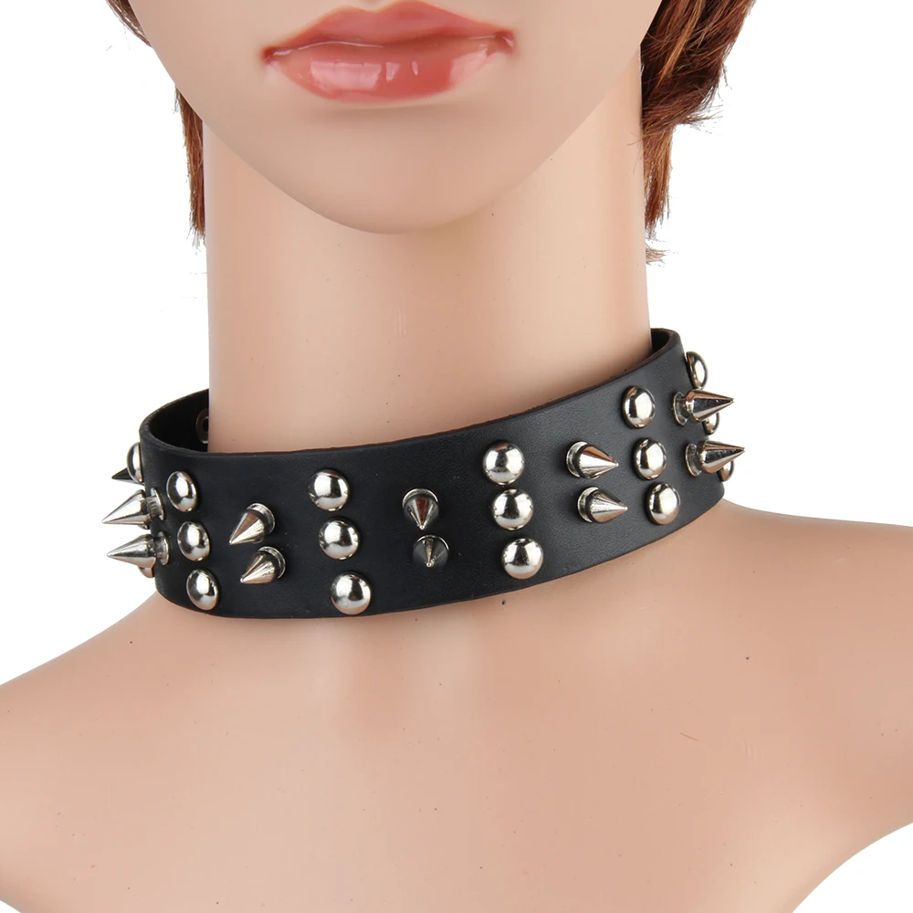 Seanuo Cool Men Wide Alloy Rivet Gothic Leather Choker Collar Necklace ...