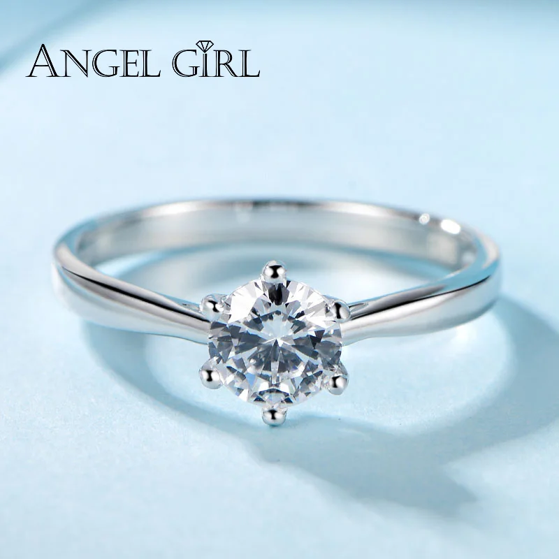 Angel Girl Engagement AAA+ Cubic Zircon 6 Prongs Fashion Rings Real 925 ...