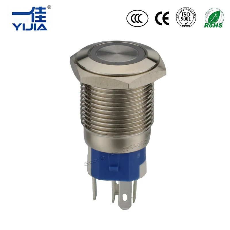 silver contact 16mm illuminated ring Momentary flat Push Button Switch ...