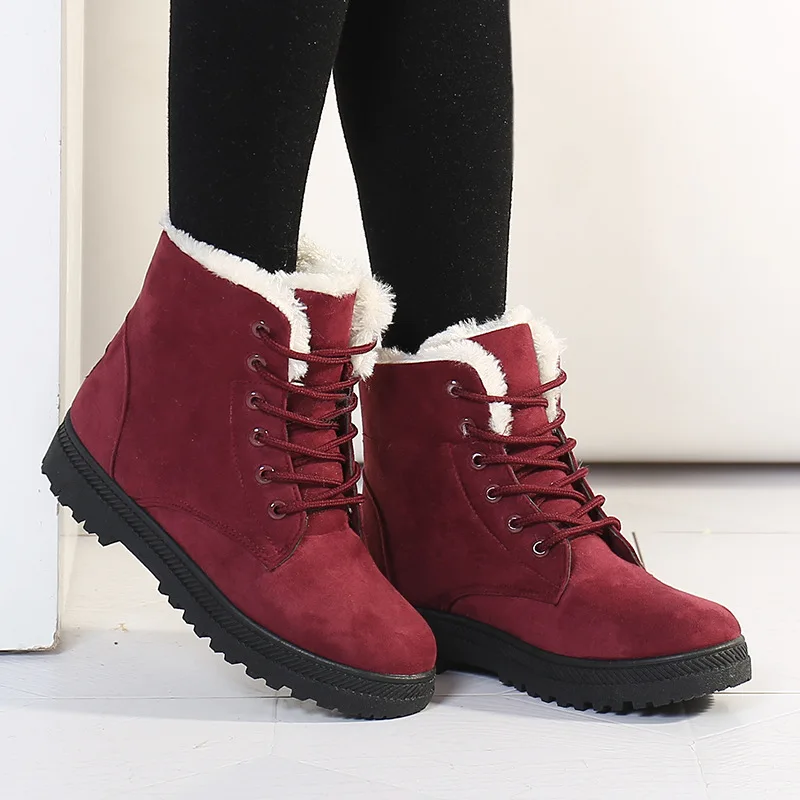 Botas de neve clássico mulher inverno quente pele de pelúcia tornozelo ...