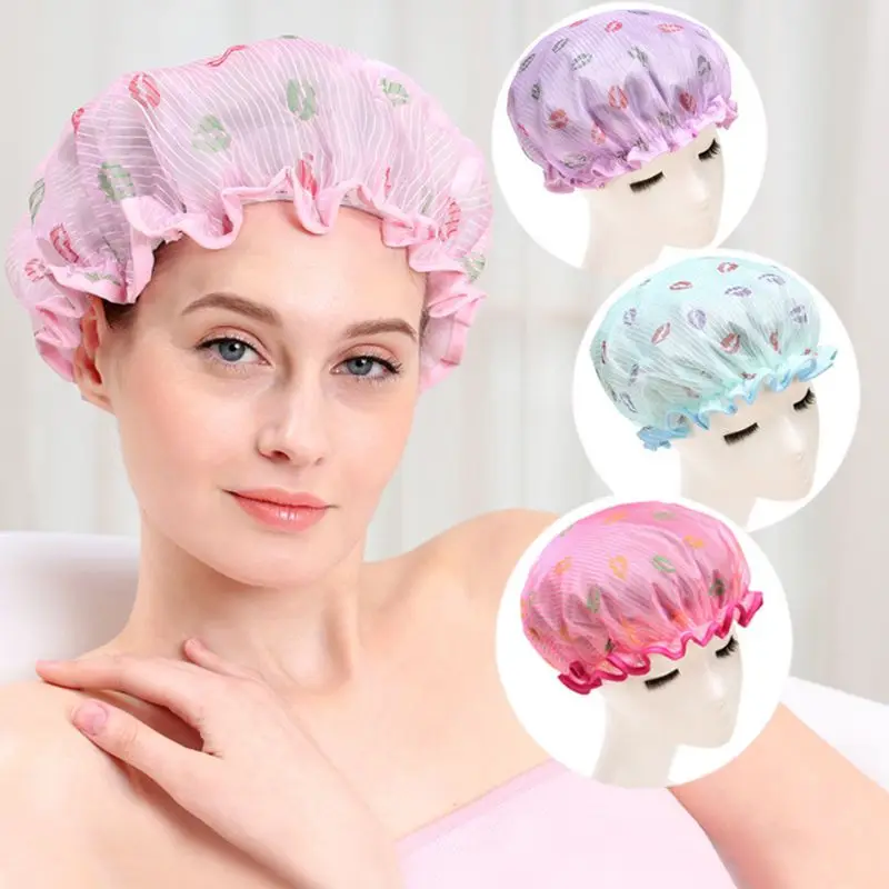 10pcs Lot Fashion Designs Thickened Waterproof Shower Caps Women