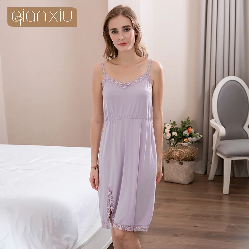 2019 Summer Female Sweety Lace Nighty dress Ladies soft Bamboo Fiber ...