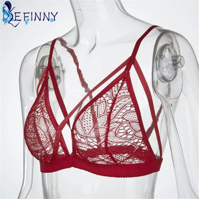 2018 New Arrival Bustier Crop Tops Lingerie Sexy Women Lace Floral Sheer Deep V Unpadded Hollow