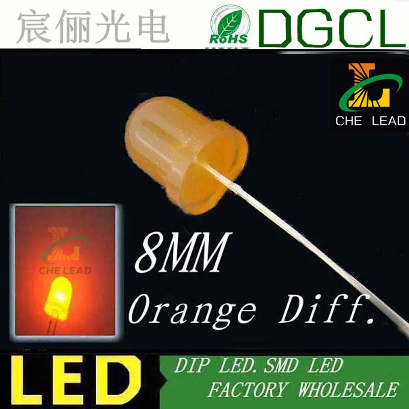 100pcs free shipping Orange diffused Round dip led 600 610nm 8mm led ...