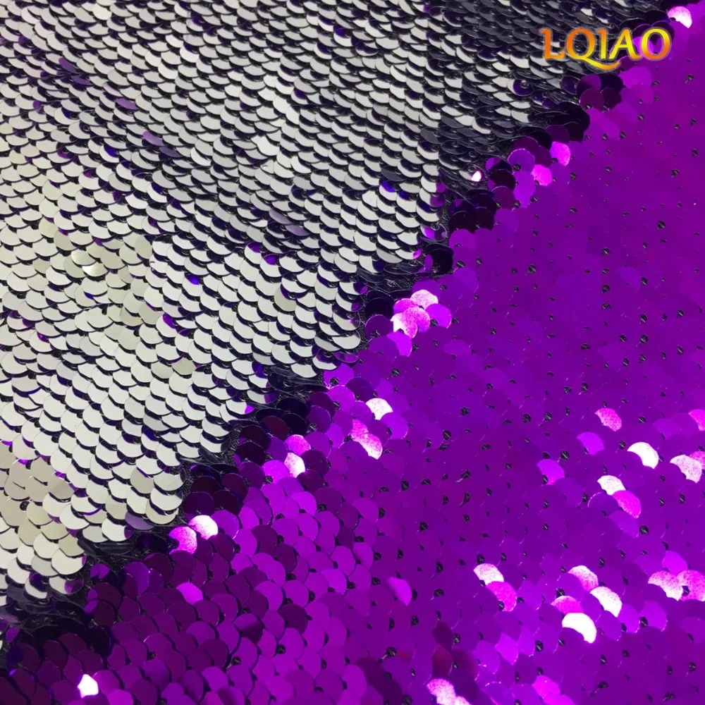 High Quality 125*45cm Purple Silve Reversible Mermaid Fish Scale Sequin ...