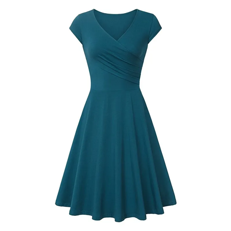 Slim V Neck Summer Dress New Soft Dresses Short Sleeve Elegant Fit And ...