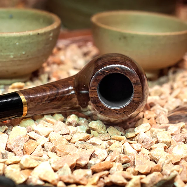 New Metal Ring Smoking Pipe 9mm Filter Ebony Wood Pipe Tobacco Pipe ...