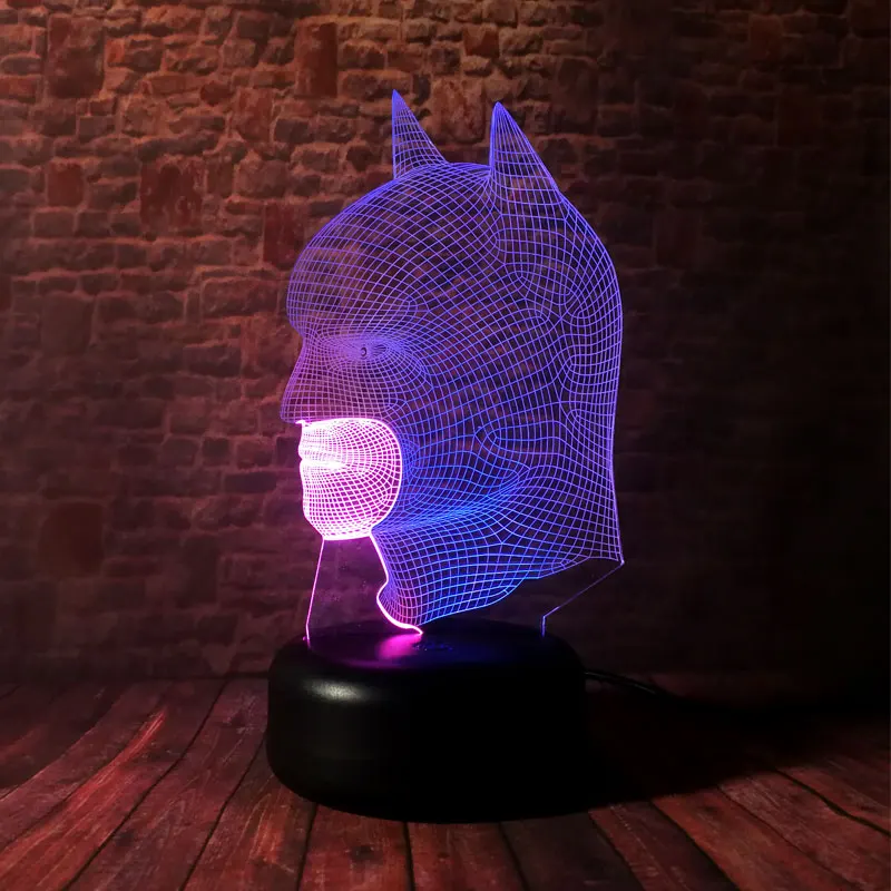 DC Batman Mask Figure Model 3D Nightlight Visual Illusion LED Colourful ...