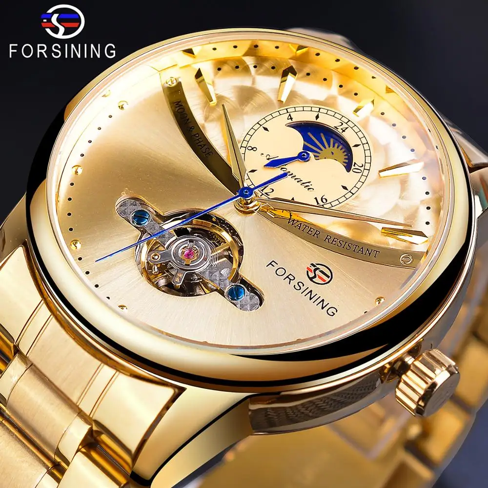 Forsining-Automatic-Self-Wind-Male-Watch-Golden-Dial-Stainless-Steel ...