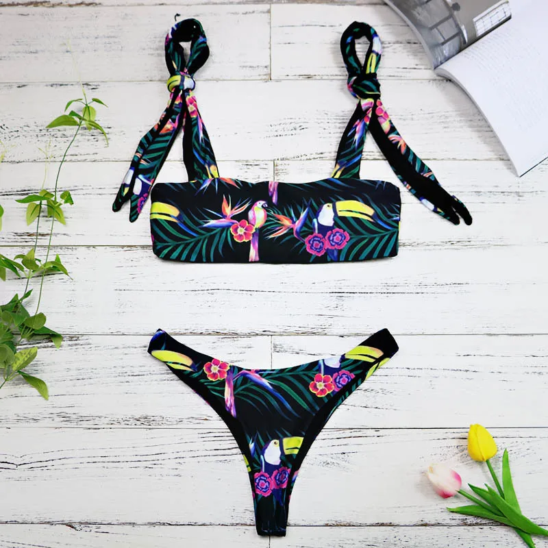 2018 New Off Shoulder Swimsuit Bathing Suit Swimwear Beachwear Floral Printed In Bikinis Set