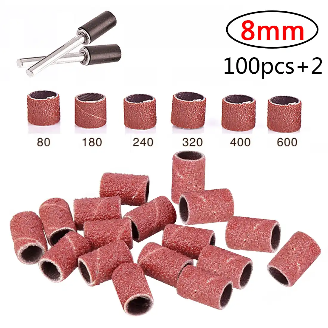 100pcs Sanding Bands Sleeves & 2 Mandrels Grinding Electric Polishing ...