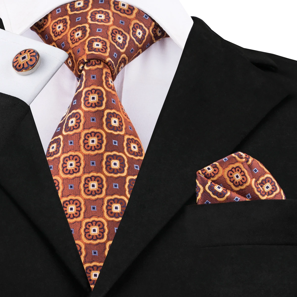 C 1613 Hi Tie New Fall Ties for Men Yellow Geometric Tie Handkerchief ...