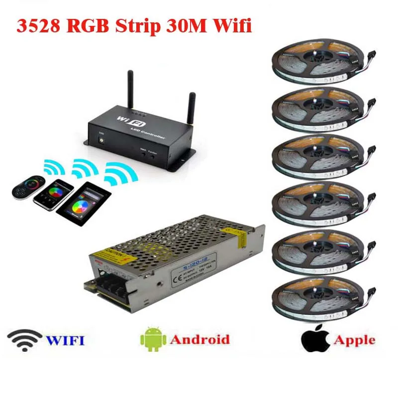 30m 15m RF remote control strip lighting DC12V RGB LED tapes 3528 ...