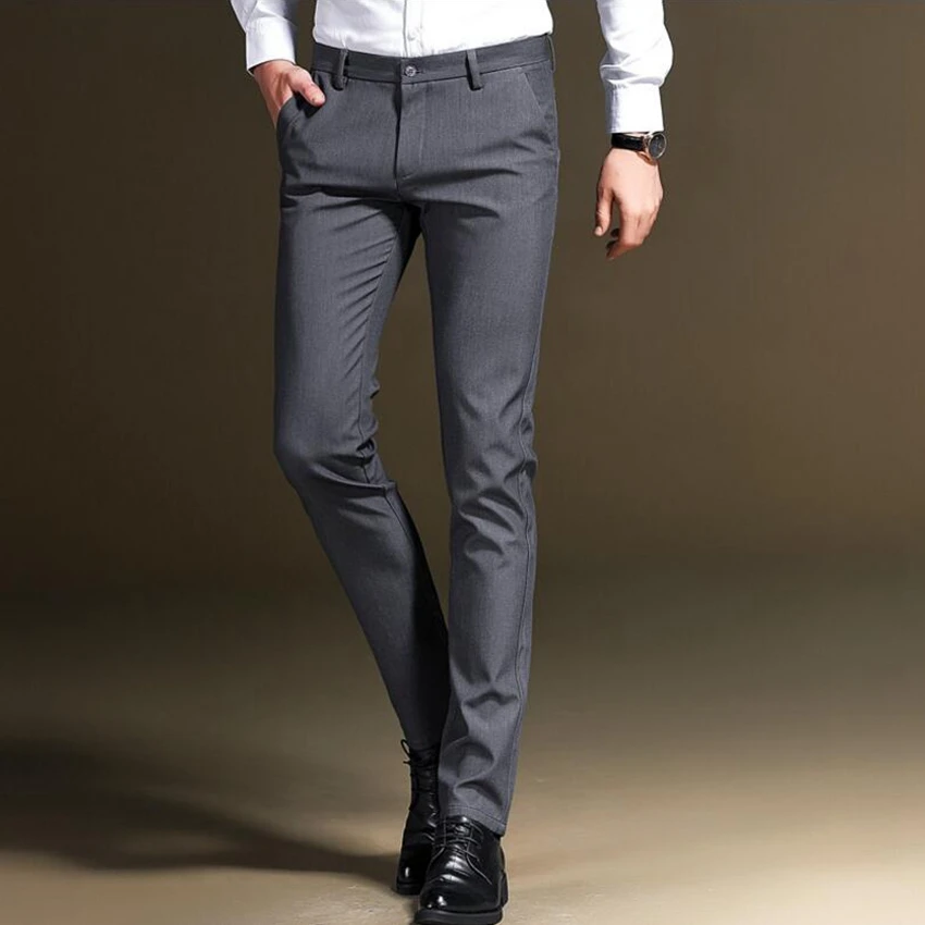 High Quality Fashion Men slim fit business Suit pants Male Smart Casual ...