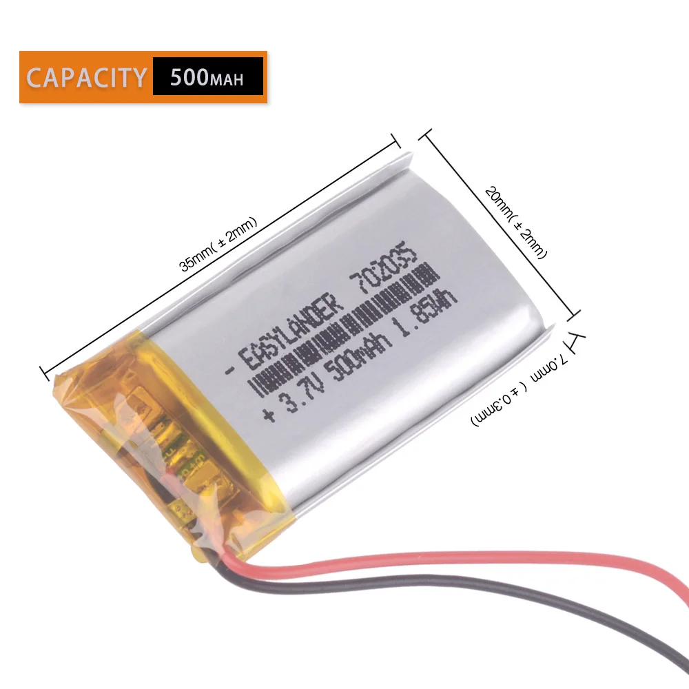 3.7V 802035 802033 702035 500mAh Rechargeable Lithium Li-ion Polymer ...
