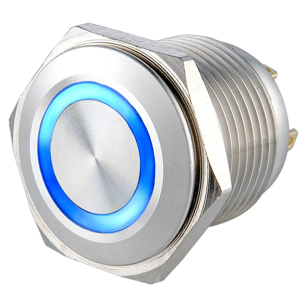 stainless steel 16mm short body LED momentary NO ring illuminated push ...