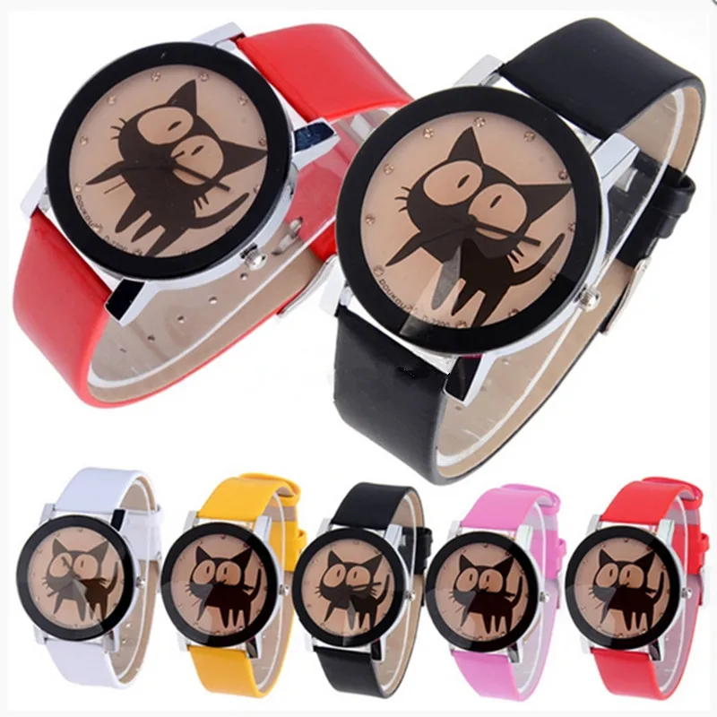 Hot 7 Colors Black cat Cartoon watches Cute watches Women and Children ...
